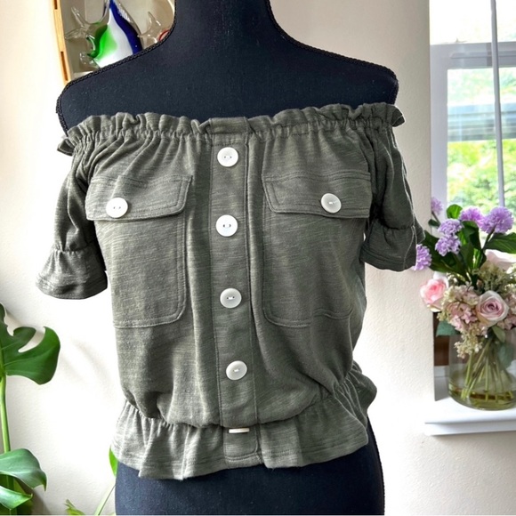 Planet Gold | Tops | Planet Gold Off Shoulder Ruffle Sleeve Kalamata ...